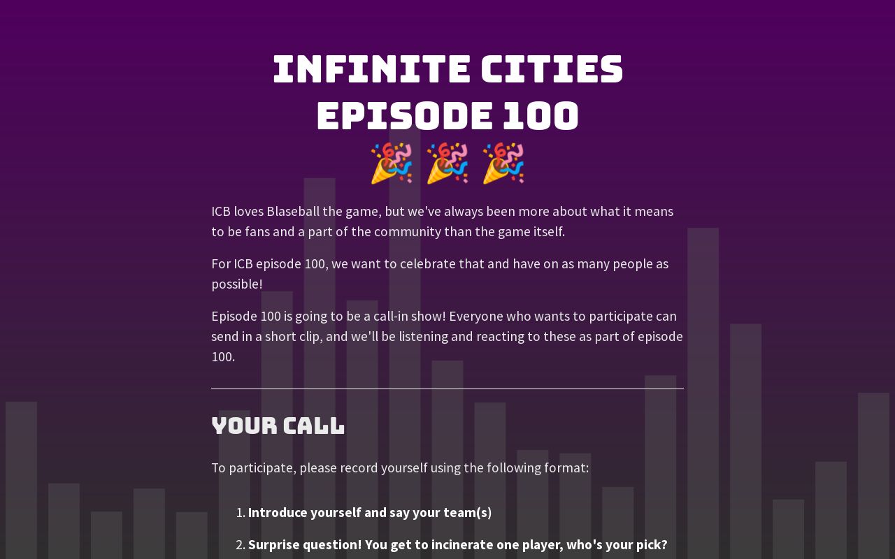 Infinite Cities Episode 100 Celebration Call-In